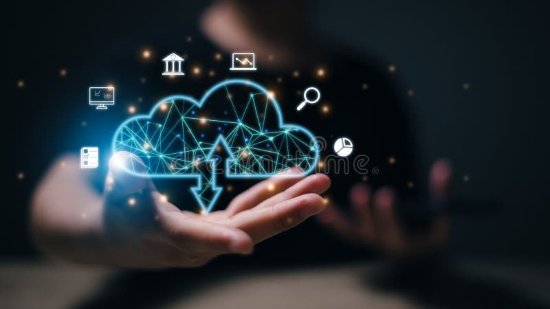 Businesswoman with Cloud Computing Diagram Shown on Hand. Cloud ...