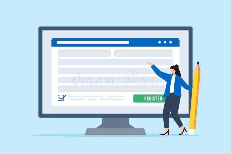 Businesswoman Complete Online Registration Form with Pencil Stock ...