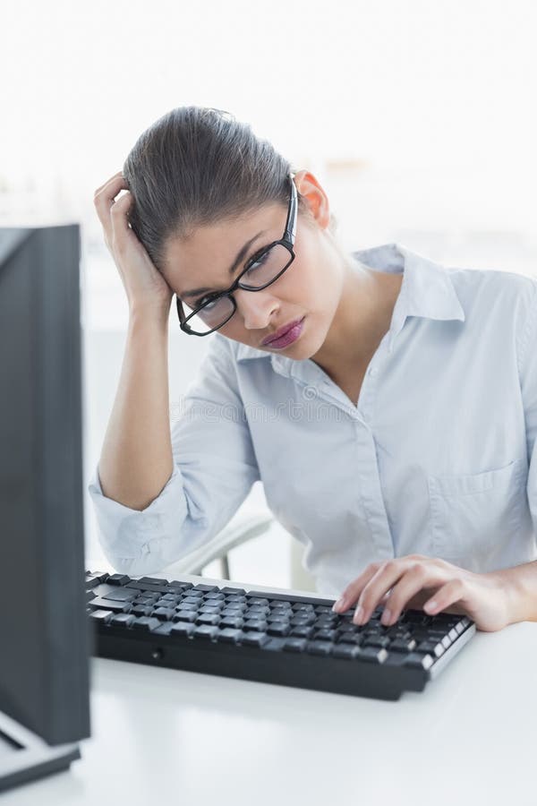 Businesswoman with Computer at Office Stock Image - Image of focus ...