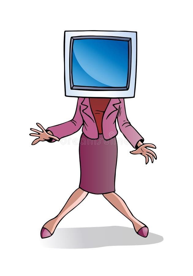 Businesswoman with Computer Screen for Head Stock Illustration ...