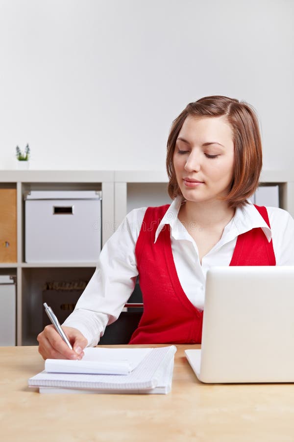 Businesswoman with Computer Taking Stock Photo - Image of desk ...