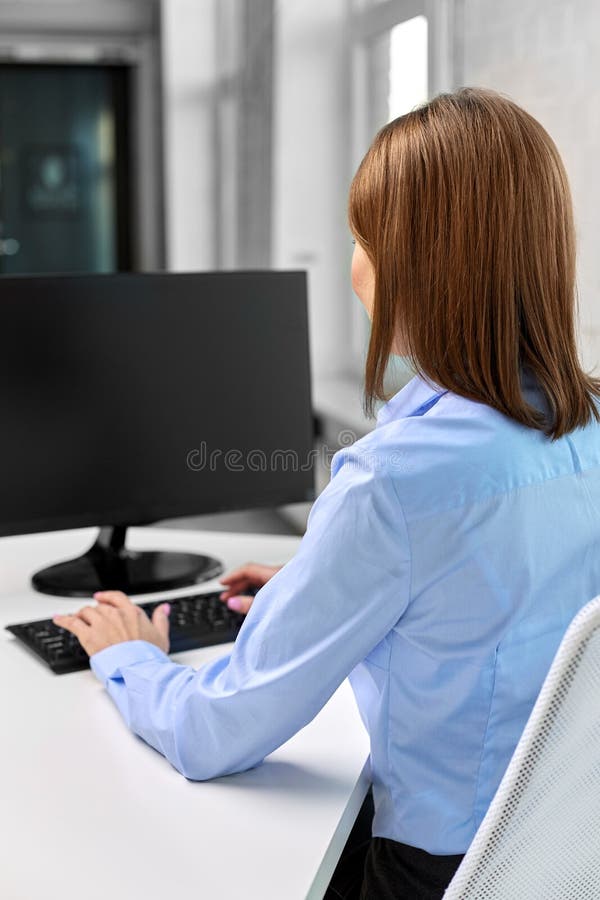 Businesswoman with Computer Working at Office Stock Image - Image of ...
