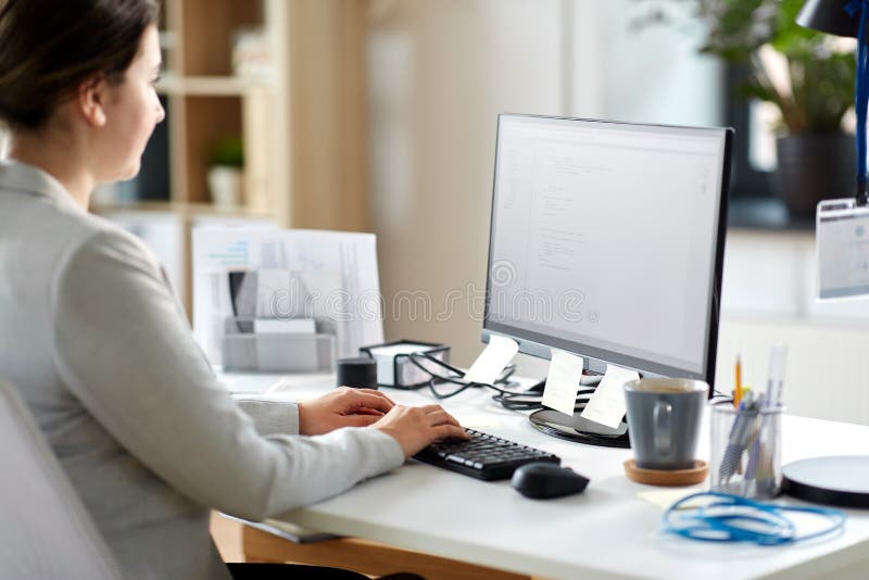 Businesswoman with Computer Working at Office Stock Photo - Image of ...