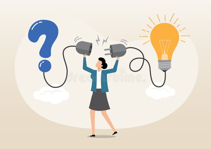 Businesswoman Connect Question Mark with Lightbulb Solution Stock ...
