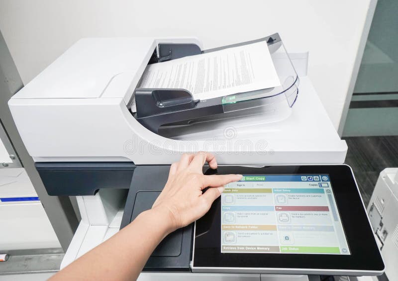 Businesswoman Copy Business Documents on Screen Stock Image - Image of ...