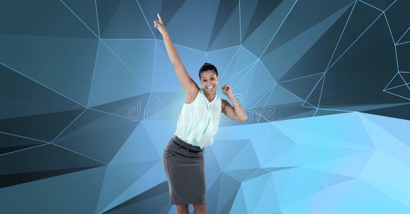 Businesswoman Dancing with Polygon Shapes Stock Photo - Image of ...