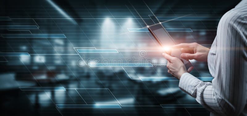 Businesswoman Developing Plan on Virtual Computer Screen Stock Photo ...