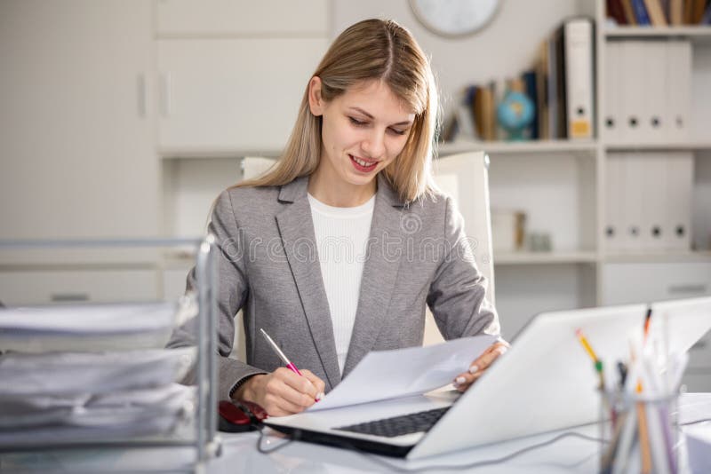 Businesswoman Doing Her daily Work in Office Stock Image - Image of ...