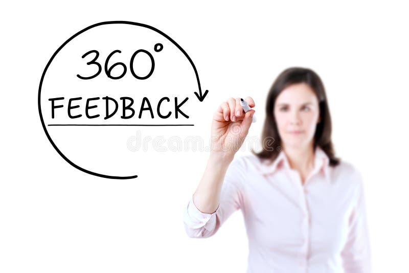 Businesswoman Drawing a 360 Degrees Feedback Concept on the Virtual ...