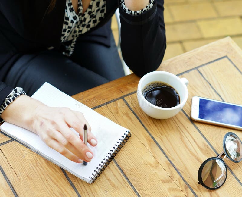 Businesswoman Drinking Coffee in a Cafe Stock Image - Image of sketch ...