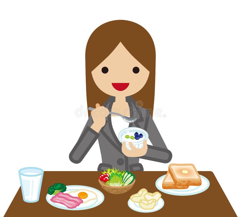 Businesswoman Eating Breakfast Stock Vector - Illustration of glass ...