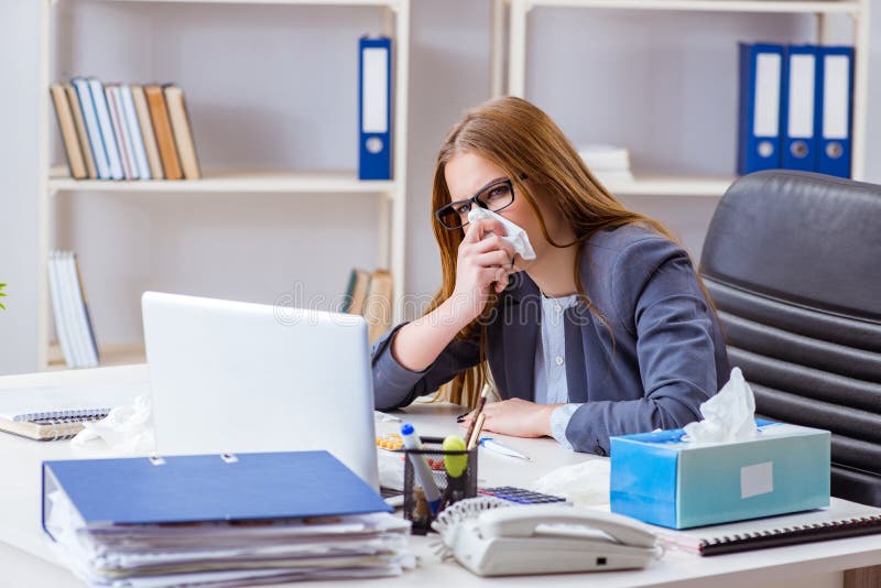 The Businesswoman Employee Sick in the Office Stock Image - Image of ...
