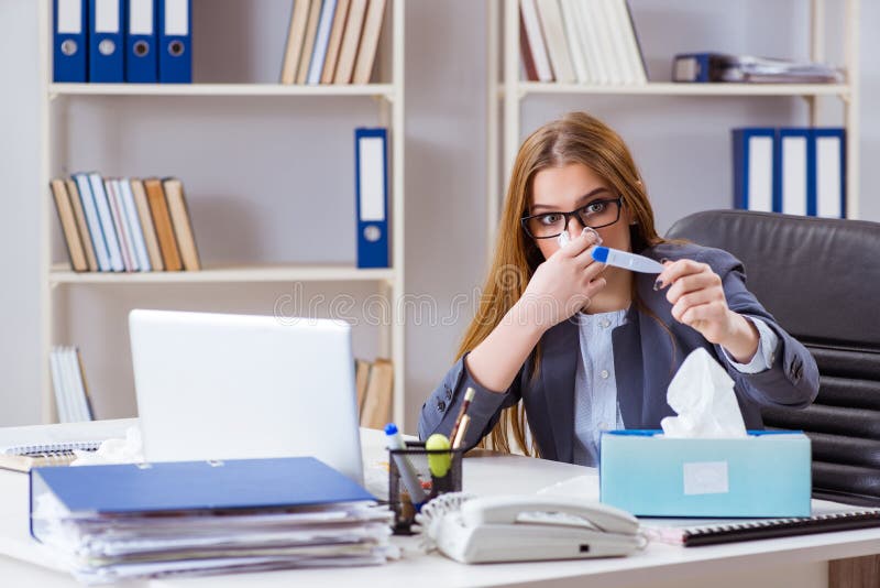 The Businesswoman Employee Sick in the Office Stock Image - Image of ...