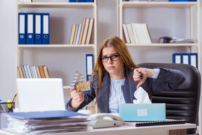 The Businesswoman Employee Sick in the Office Stock Photo - Image of ...