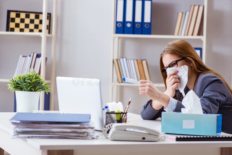 The Businesswoman Employee Sick in the Office Stock Image - Image of ...