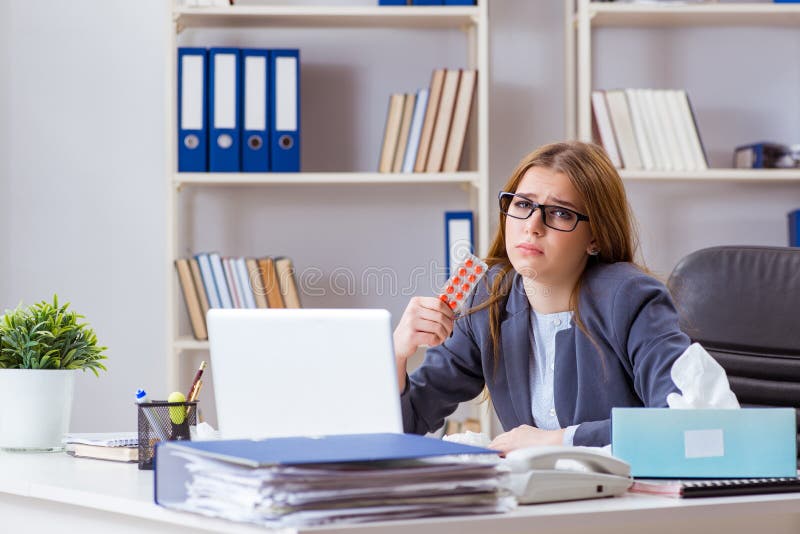 The Businesswoman Employee Sick in the Office Stock Photo - Image of ...