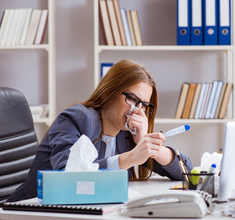Businesswoman Employee Sick in the Office Stock Photo - Image of ...