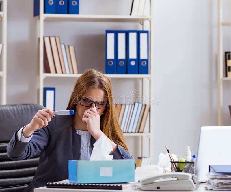 Businesswoman Employee Sick in the Office Stock Photo - Image of ...