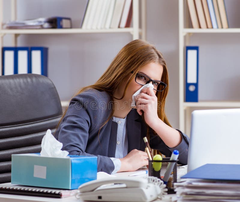 Businesswoman Employee Sick in the Office Stock Photo - Image of ...