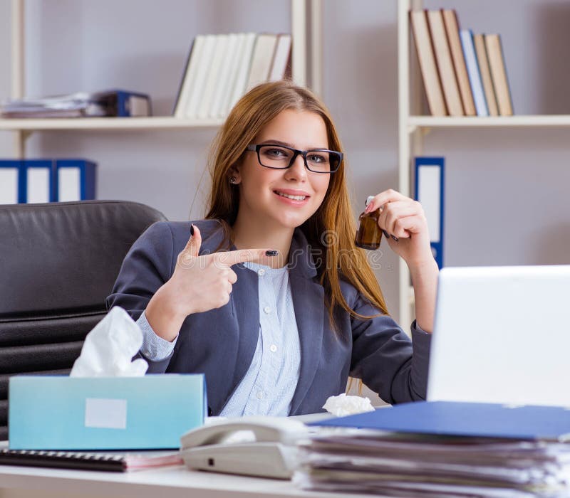Businesswoman Employee Sick in the Office Stock Photo - Image of ...