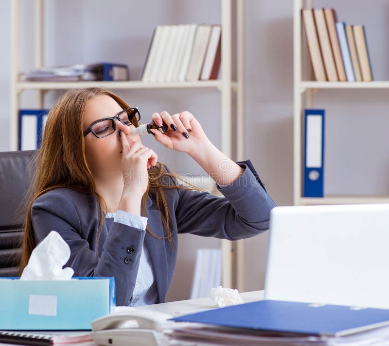 Businesswoman Employee Sick in the Office Stock Photo - Image of office ...