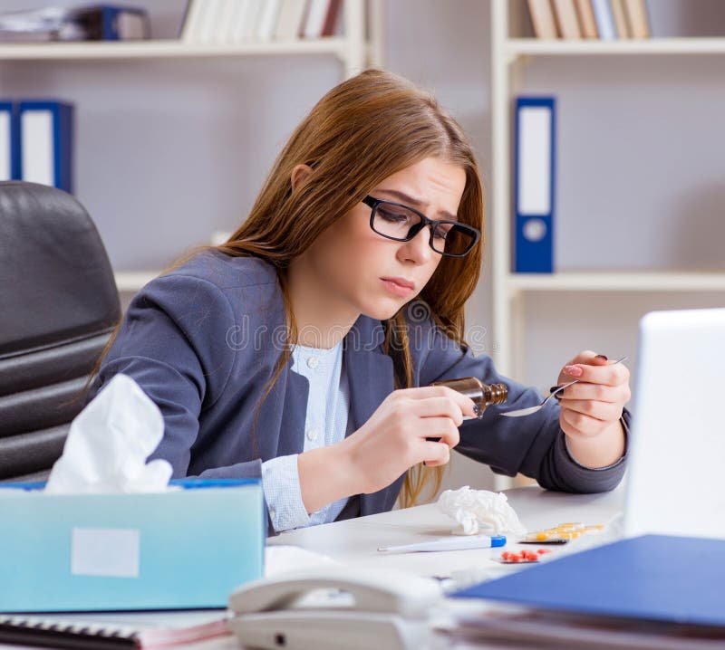 Businesswoman Employee Sick in the Office Stock Photo - Image of cold ...