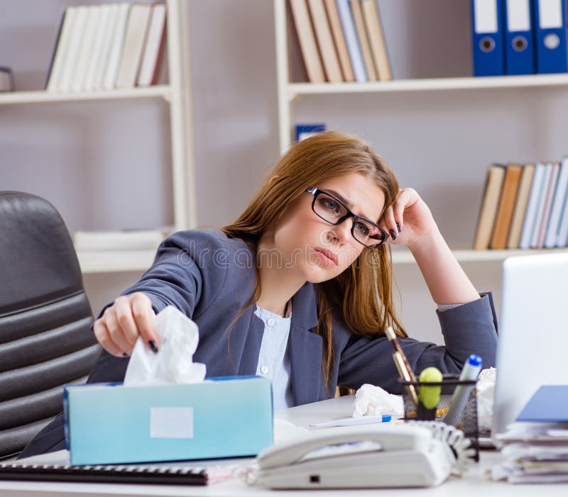 Businesswoman Employee Sick in the Office Stock Image - Image of ...