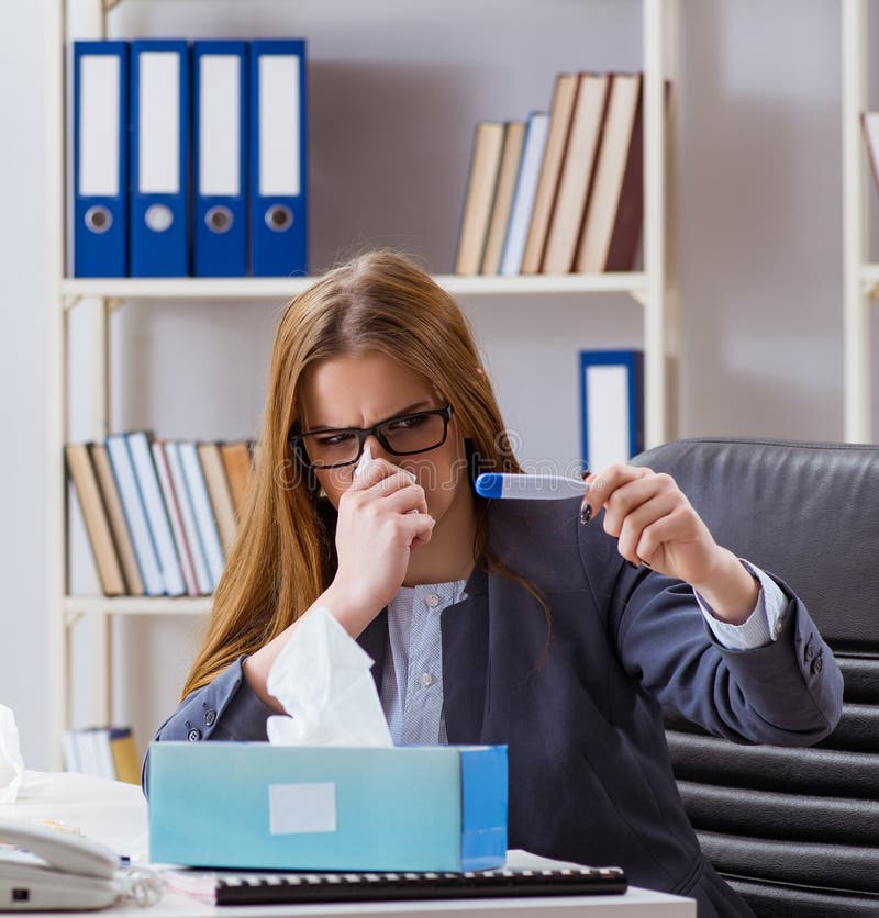 Businesswoman Employee Sick in the Office Stock Image - Image of nose ...