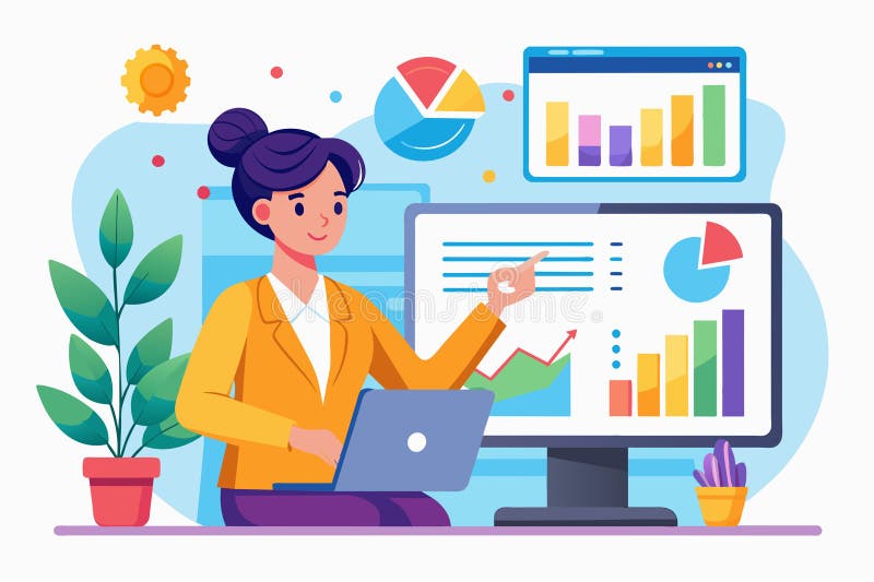 A Businesswoman Examines Various Data Visualizations on Her Computer ...