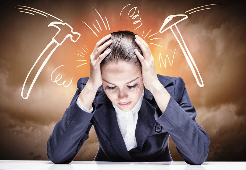 Businesswoman Facing Problems Stock Photo - Image of head, overwhelmed ...