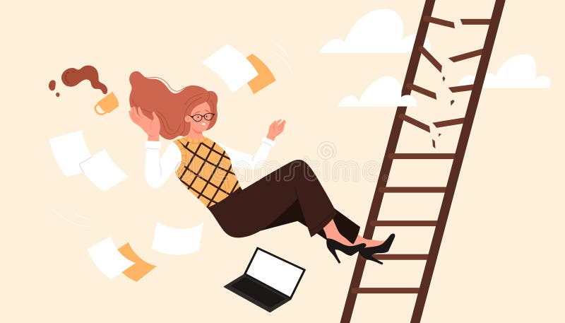 Businesswoman Falling from Career Ladder, Woman Flying Down Stairs Due ... Businesswoman Falling from Career Ladder, Woman Flying Down Stairs Due ...