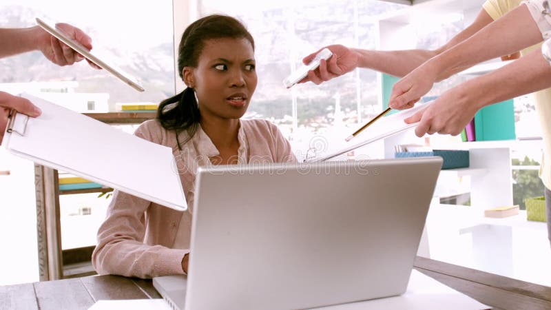 Businesswoman Feeling Overwhelmed at Desk Stock Footage - Video of ...