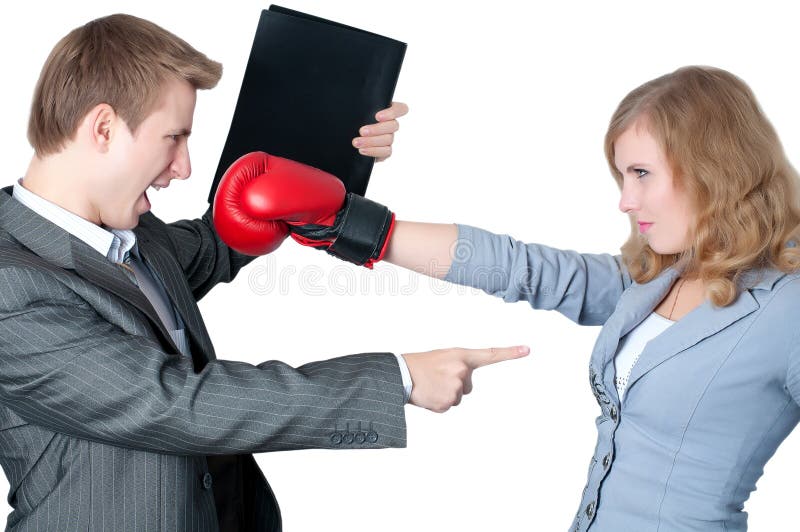 Businesswoman Fighting Off the Boss Stock Photo - Image of ...