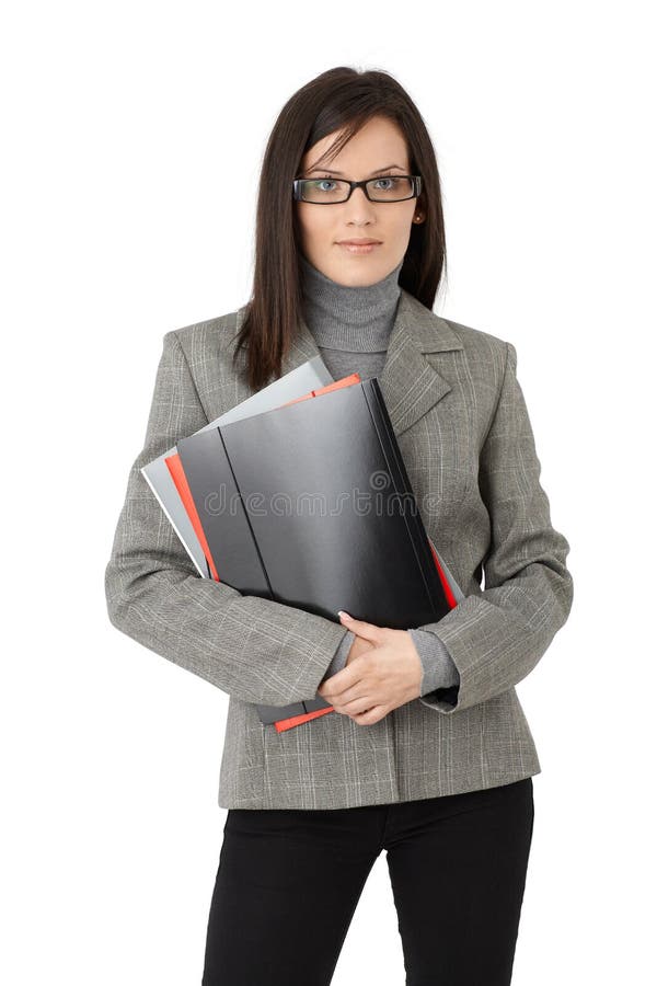 Businesswoman with File Folders Stock Photo - Image of folders ...