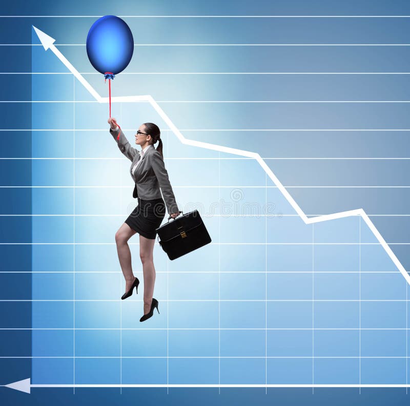 Businesswoman Flying on Hot Balloon Over Graph Stock Image - Image of ...