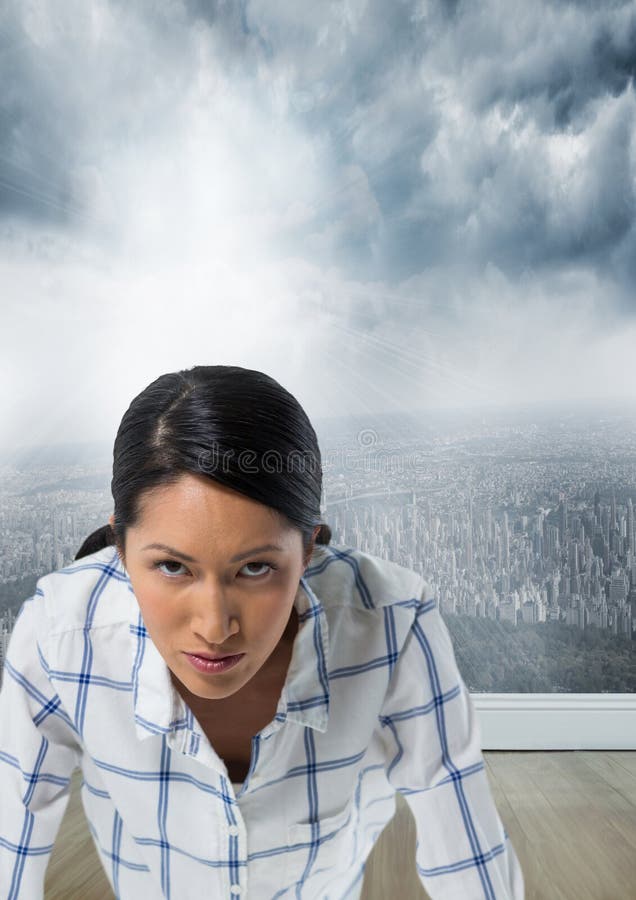 Businesswoman in Front of City with Determined Face Stock Image - Image ...