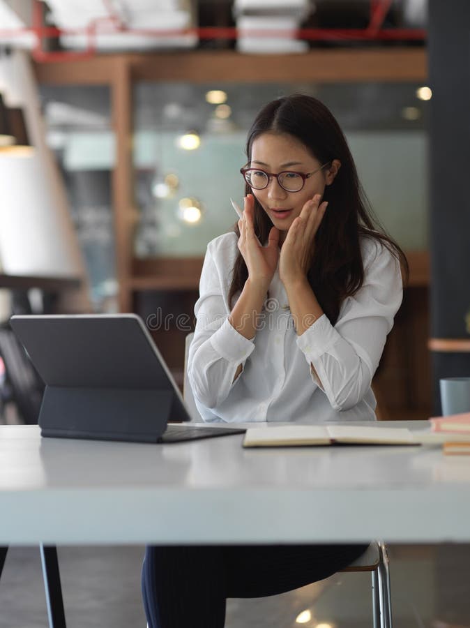 Businesswoman Getting Exited about the Work Project in Office Room ...