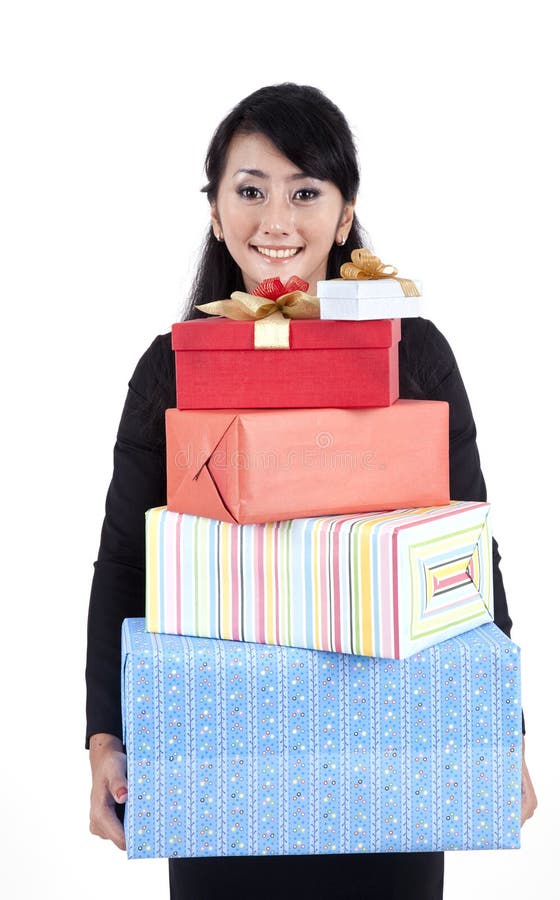 Businesswoman with Gift Boxes Stock Image - Image of isolated, lady ...