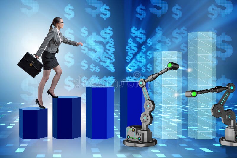 The Businesswoman Going Up the Chart Stock Illustration - Illustration ...