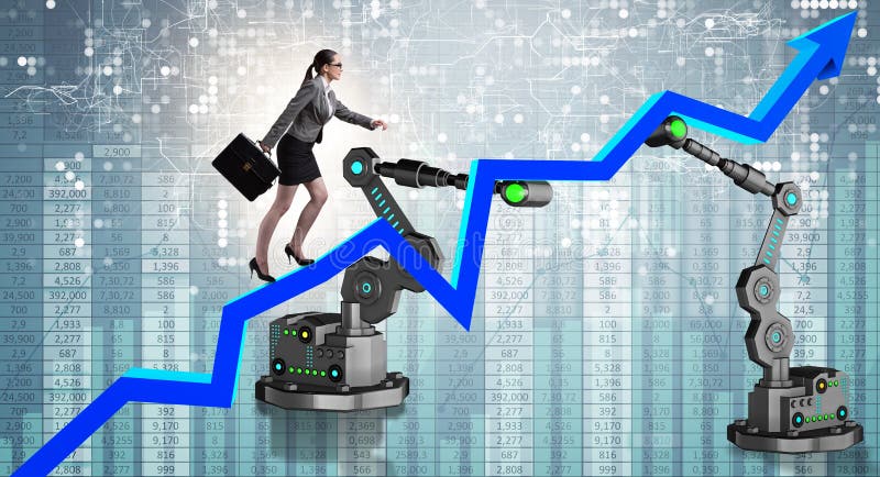 The Businesswoman Going Up the Chart Stock Illustration - Illustration ...