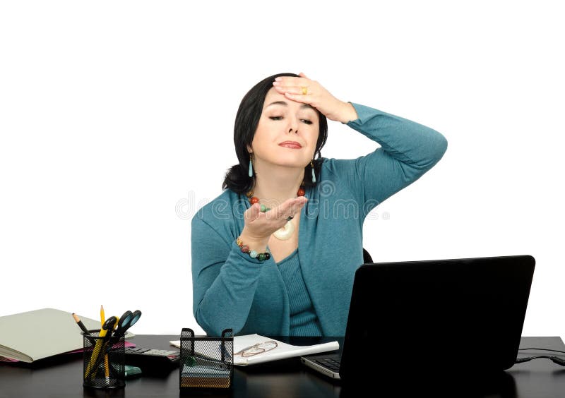 Woman Has a Headache while Talking Online Stock Image - Image of ...