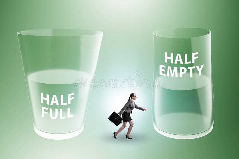 Businesswoman in Half Empty Half Full Glass Concept Stock Photo - Image ...