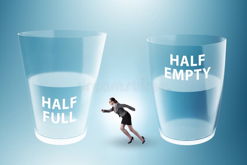 Businesswoman in Half Empty Half Full Glass Concept Stock Photo - Image ...
