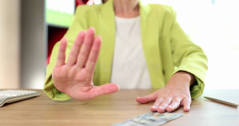 Businesswoman Hand Gesture Refusing Money in Office Stock Video - Video ...