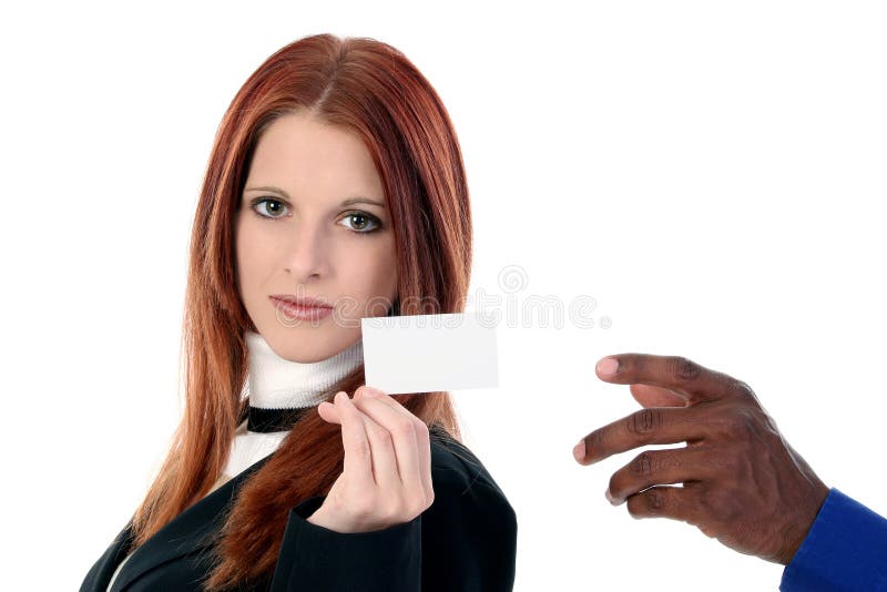 Businesswoman Handing Card Over Shoulder Stock Photo - Image of ...