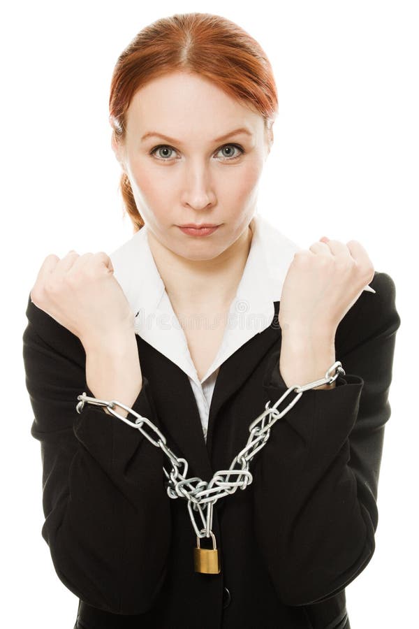 Businesswoman with Hands Shackled in Chains. Stock Photo - Image of ...