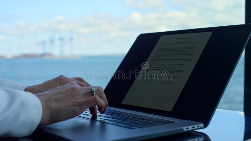 Businesswoman Hands Typing Laptop in Office Closeup. Manager Correcting ...