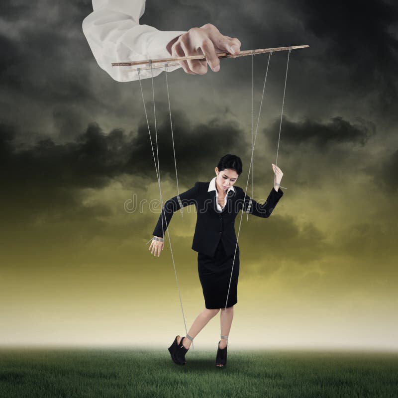 Businesswoman Hanging on String 1 Stock Photo - Image of manipulated ...