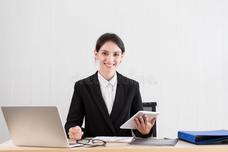 A Businesswoman Has Working with Concentrate and Happiness Stock Photo ...