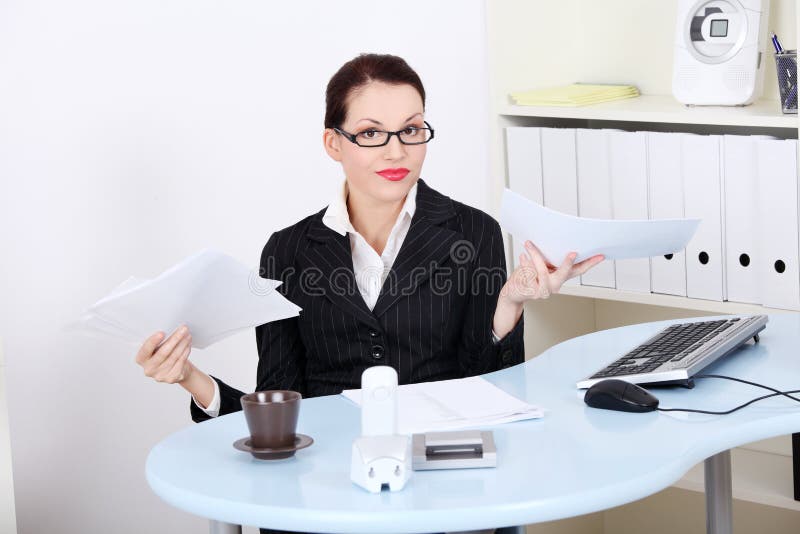 Businesswoman Having a Lot of Paperwork. Stock Photo - Image of ...